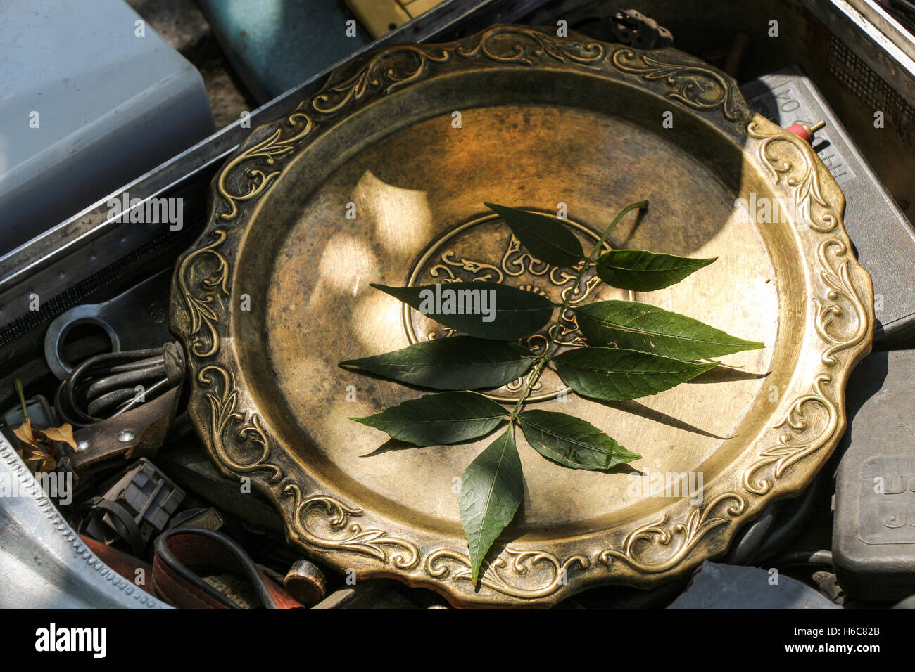 Antique decorative metallic traditional pattern plate Stock Photo - Alamy