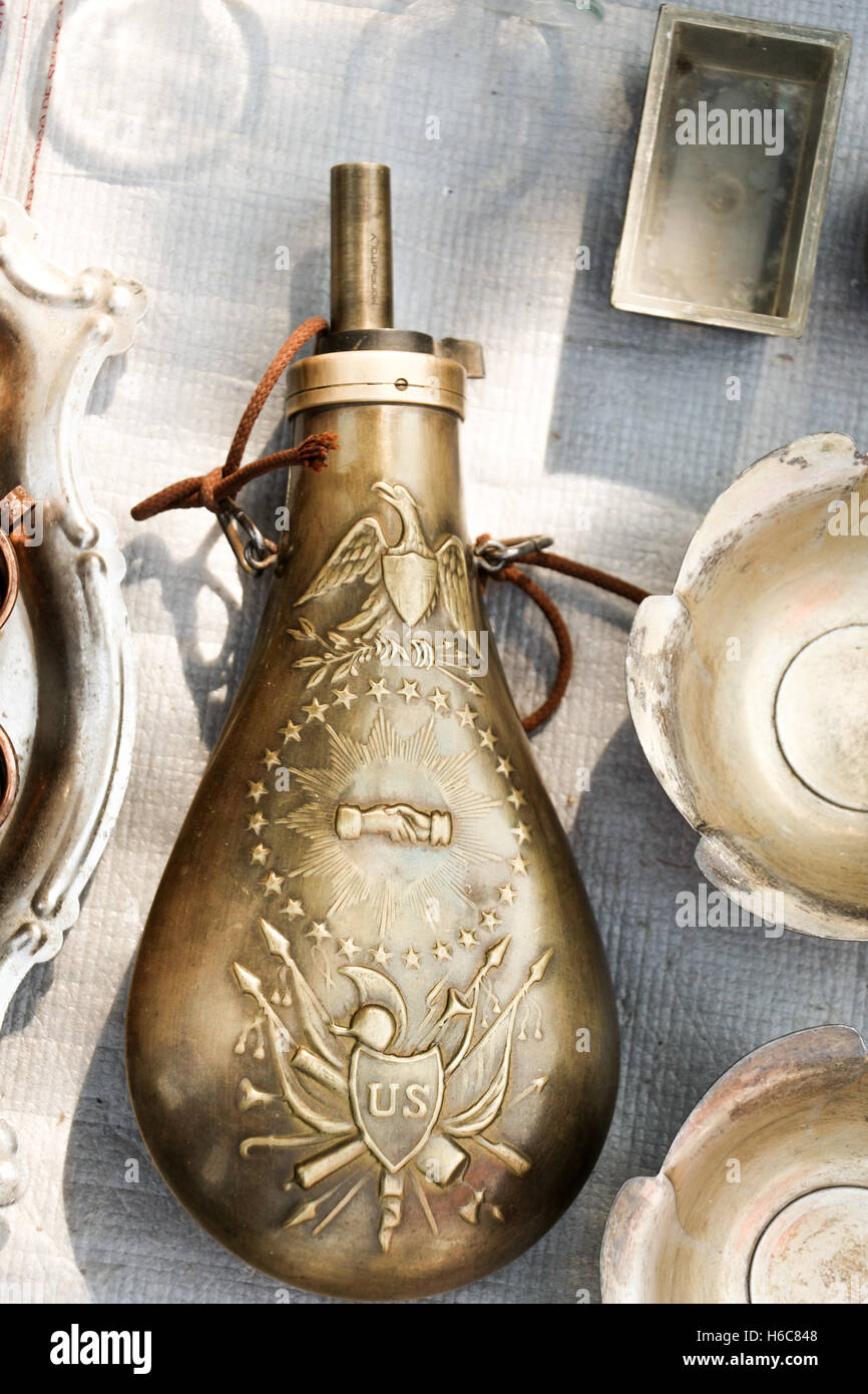 vintage old army bottle on the wood floor Stock Photo - Alamy
