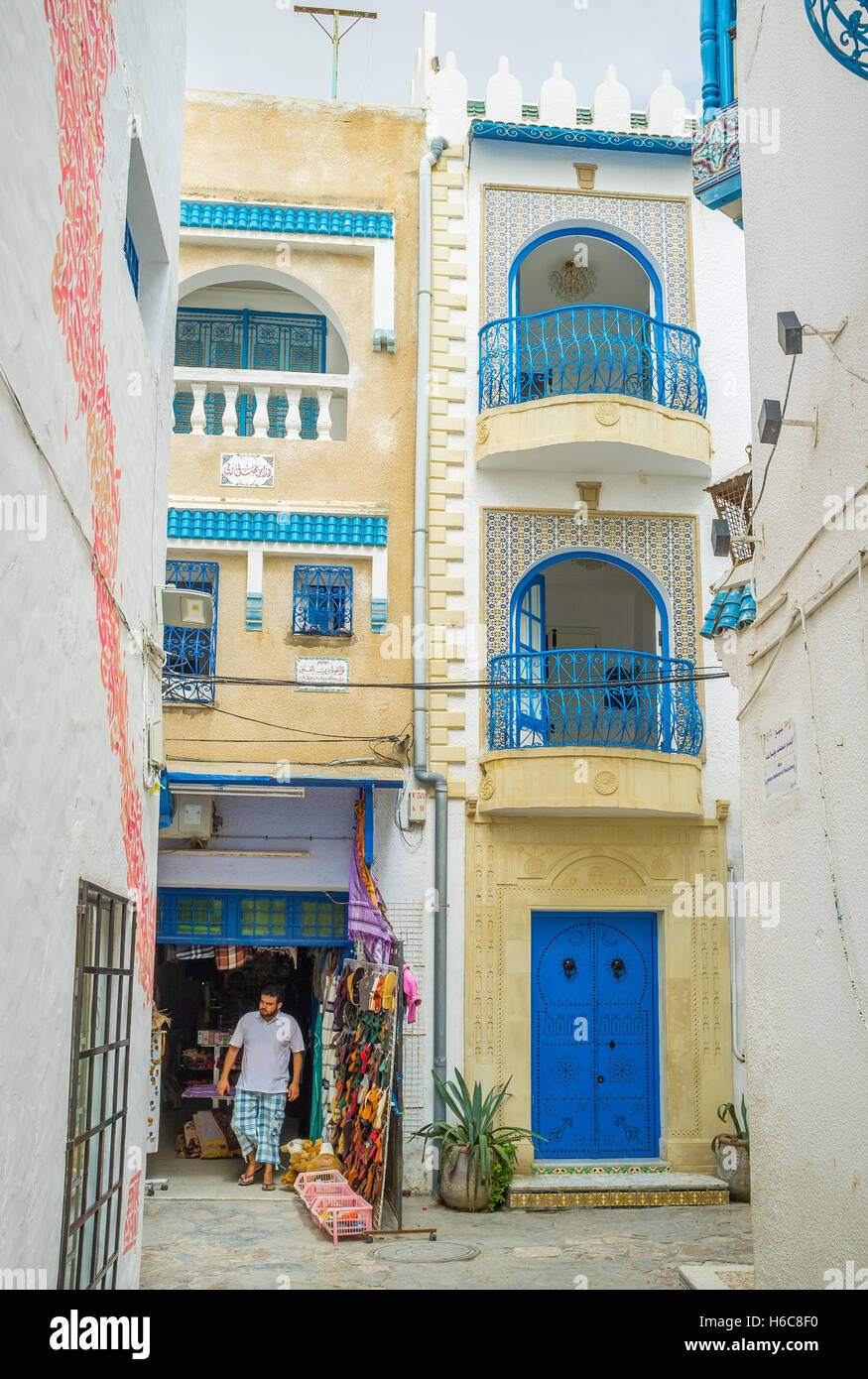 The three storied building is the high rise in medieval Medina Stock ...