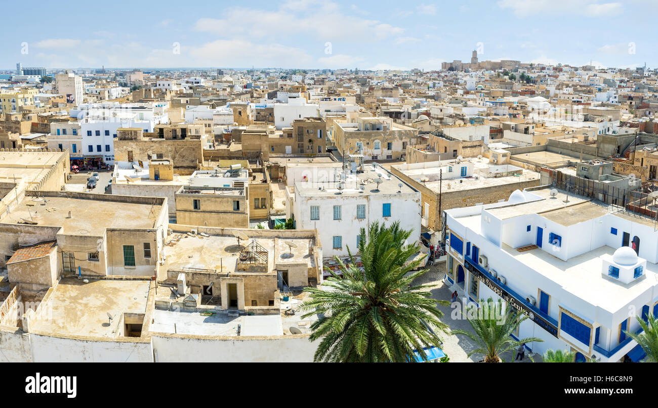 Aerial view of the Sousse Medina from the tower of Ribar Stock Photo ...