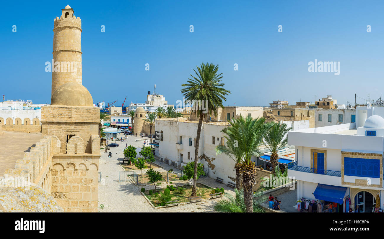 The walls of Ribat overlooks the old town and the mediterranean coast ...