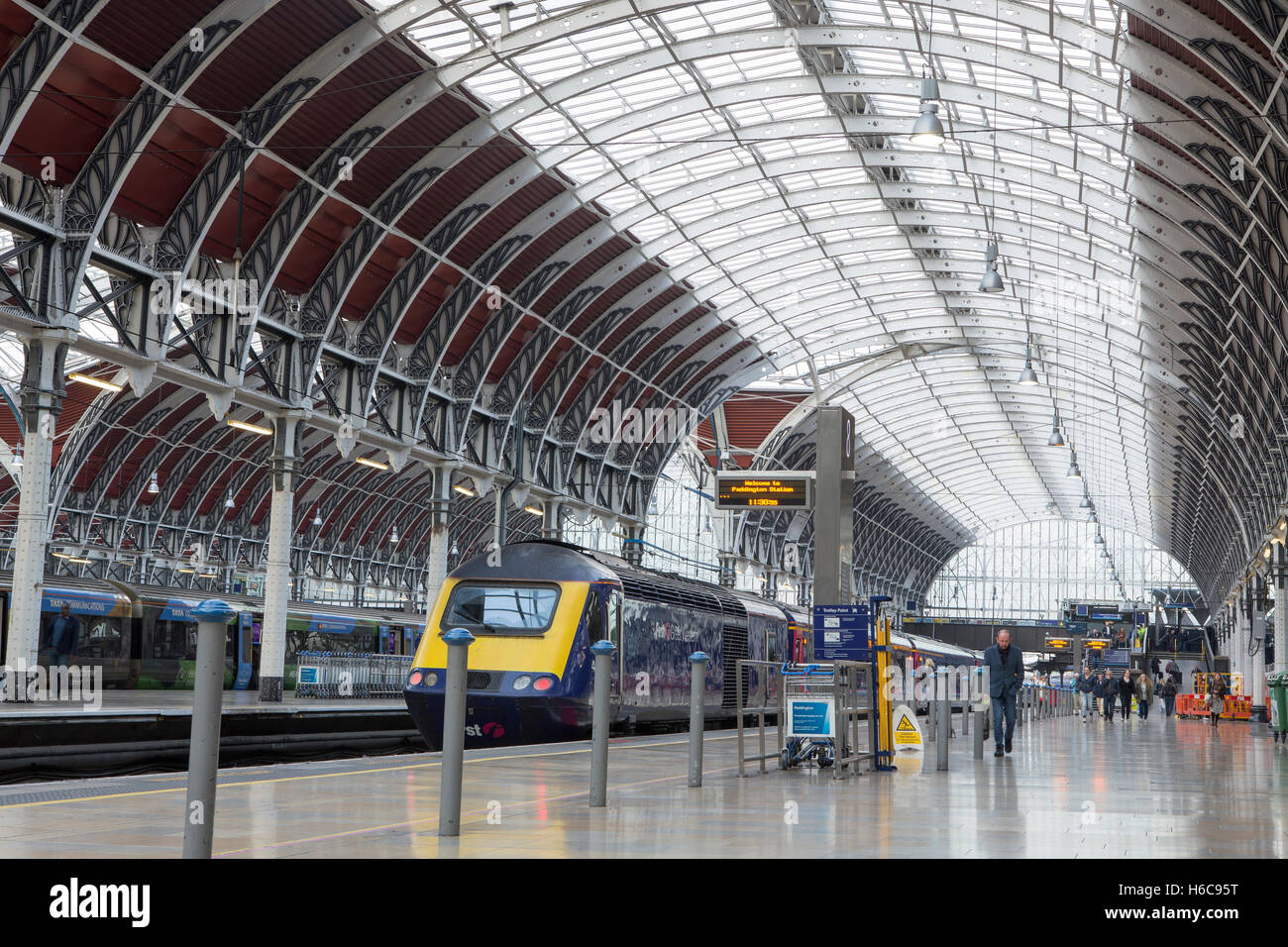 Nearly empty concourse and platform at Paddington station in London ...