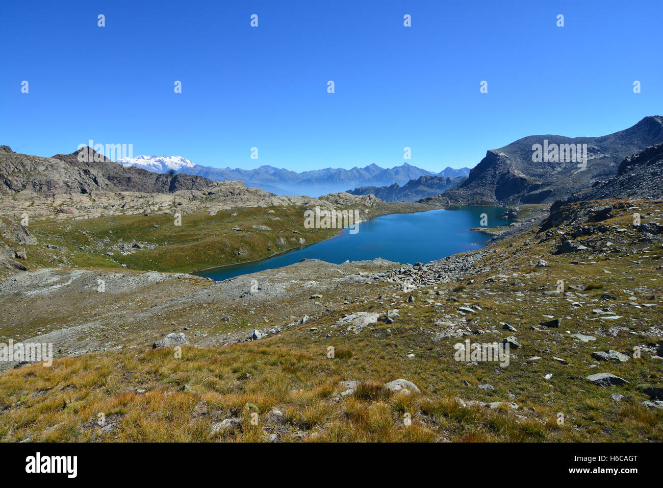 Monte Rosa and Gran Lac, the largest lake in Aosta Valley. Parco ...