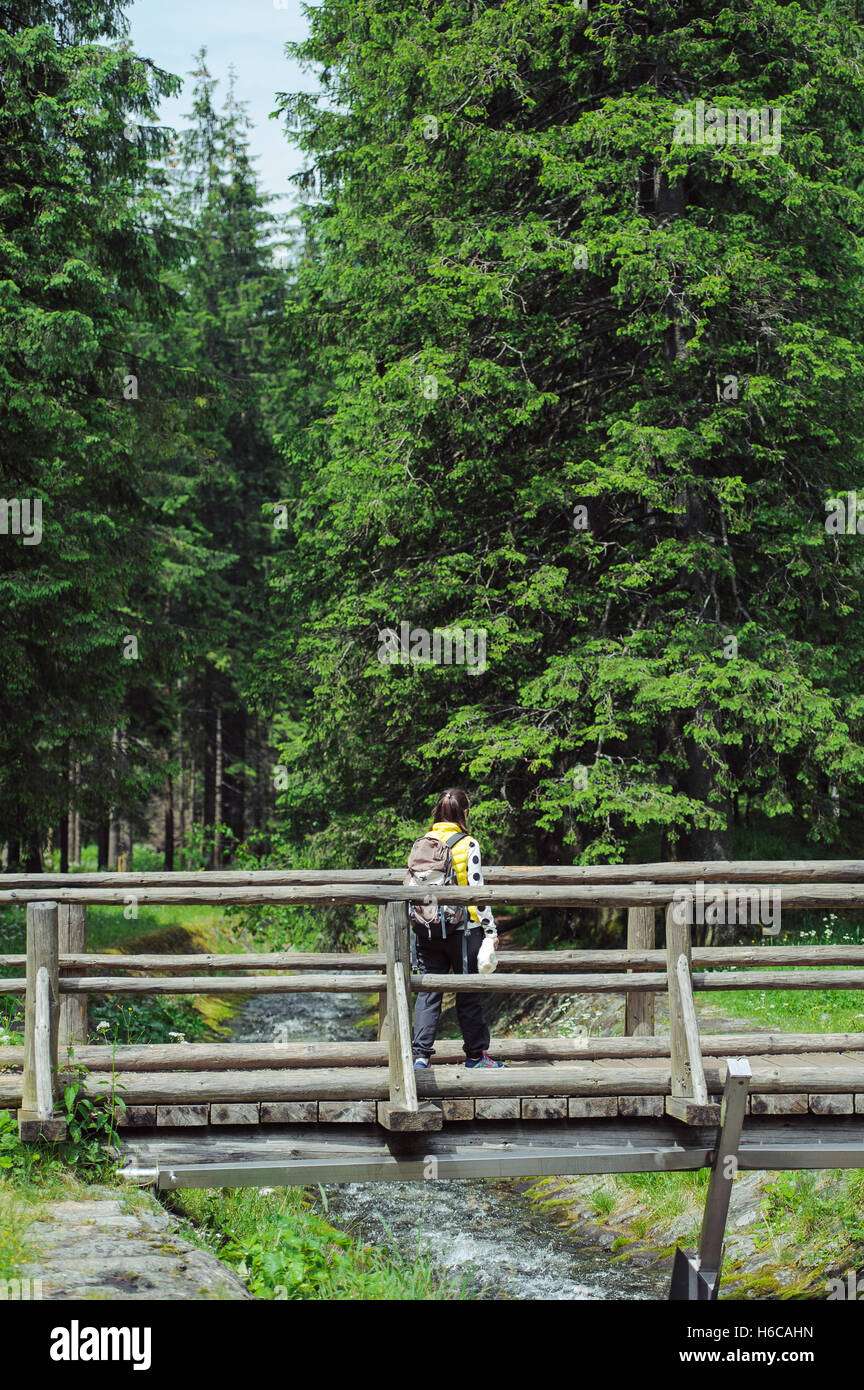 Female tourist walking over bridge hi-res stock photography and images ...