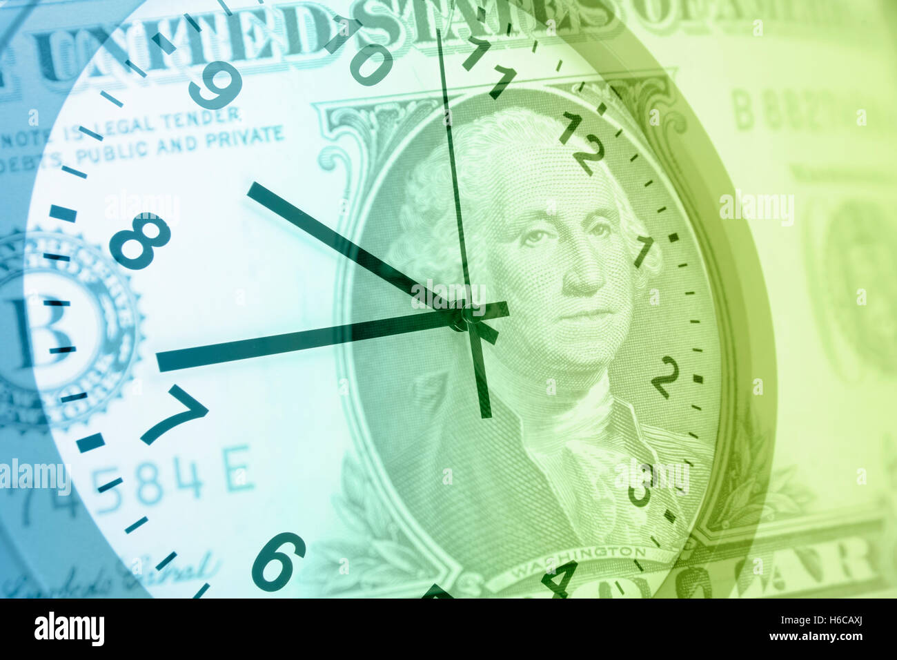 Clock and American banknote. Time is money Stock Photo - Alamy