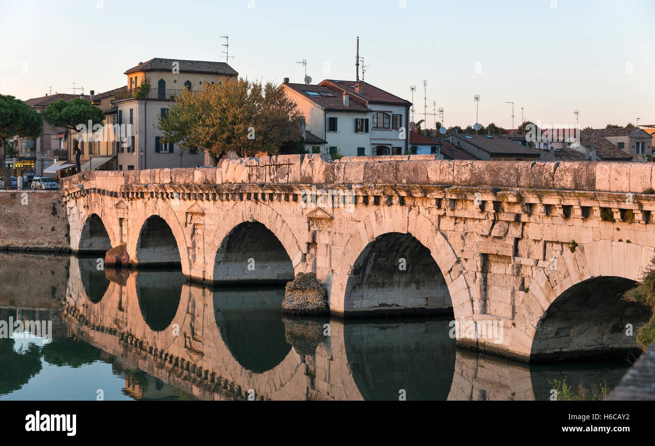 Bridge of Tiberius in Rimini at sunset, Italy Stock Photo - Alamy