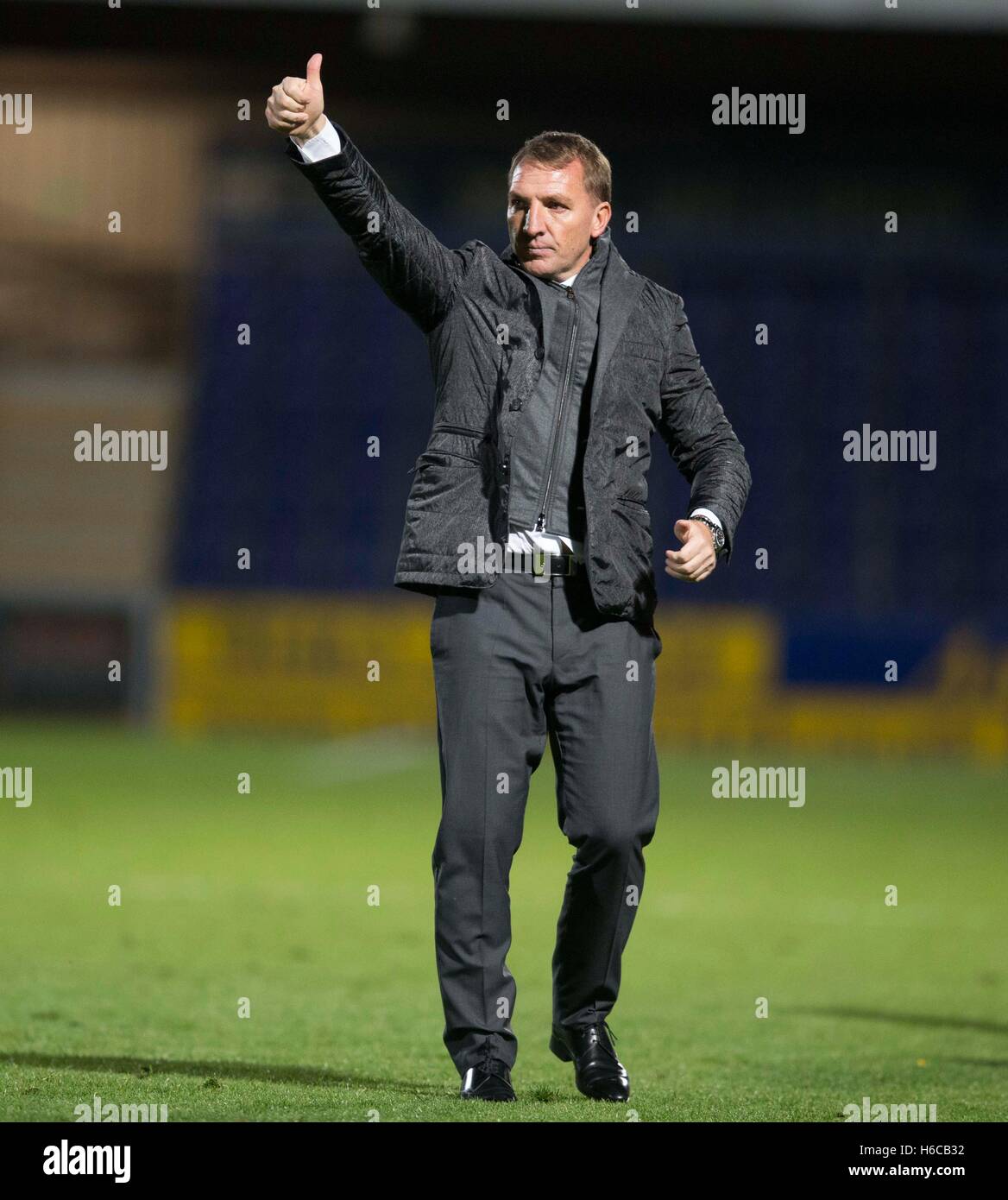 Celtic manager Brendan Rodgers acknowledges the fans at the end of the ...