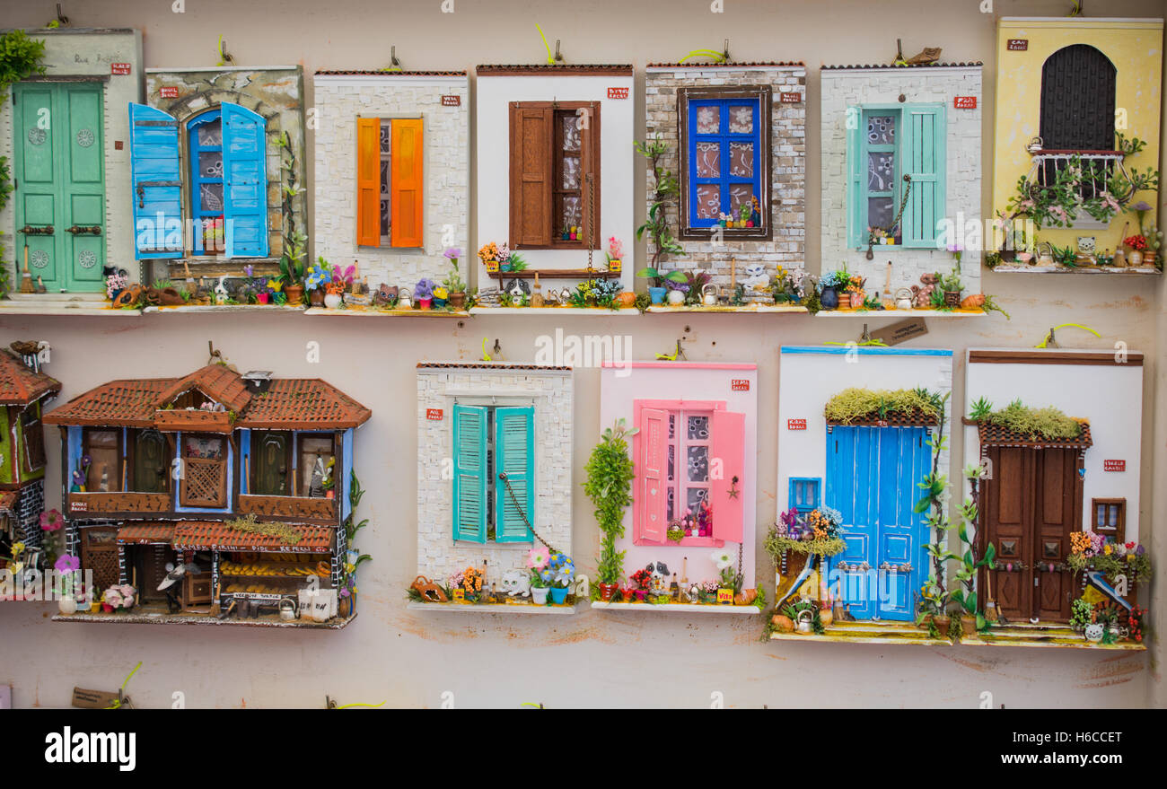 Little colorful model windows made of wood Stock Photo - Alamy