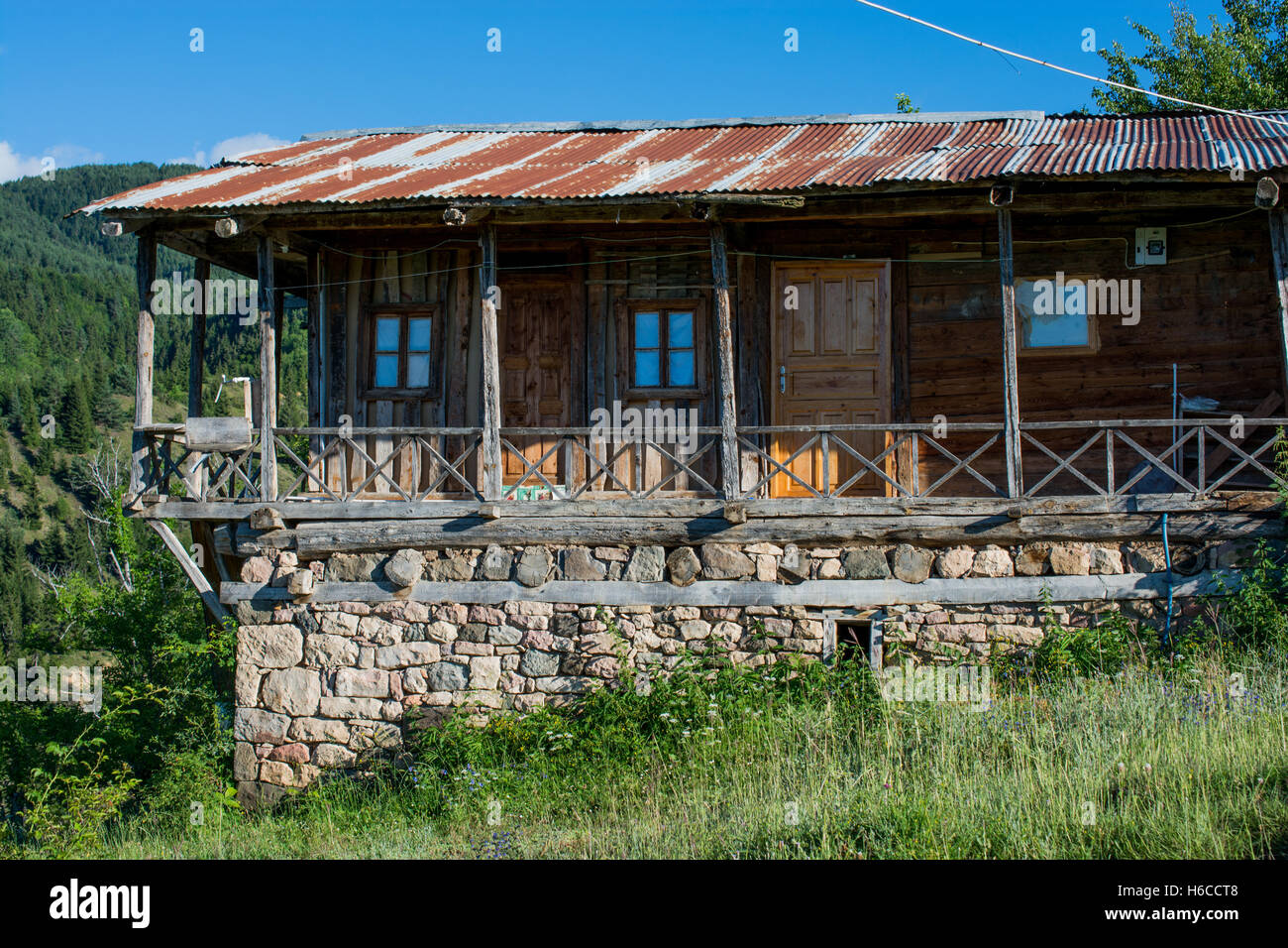 Wooden house in green in the country in Turkey Stock Photo - Alamy
