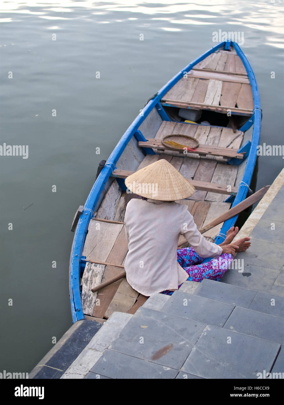 traditional row boat Vietnam wooden timber Stock Photo - Alamy