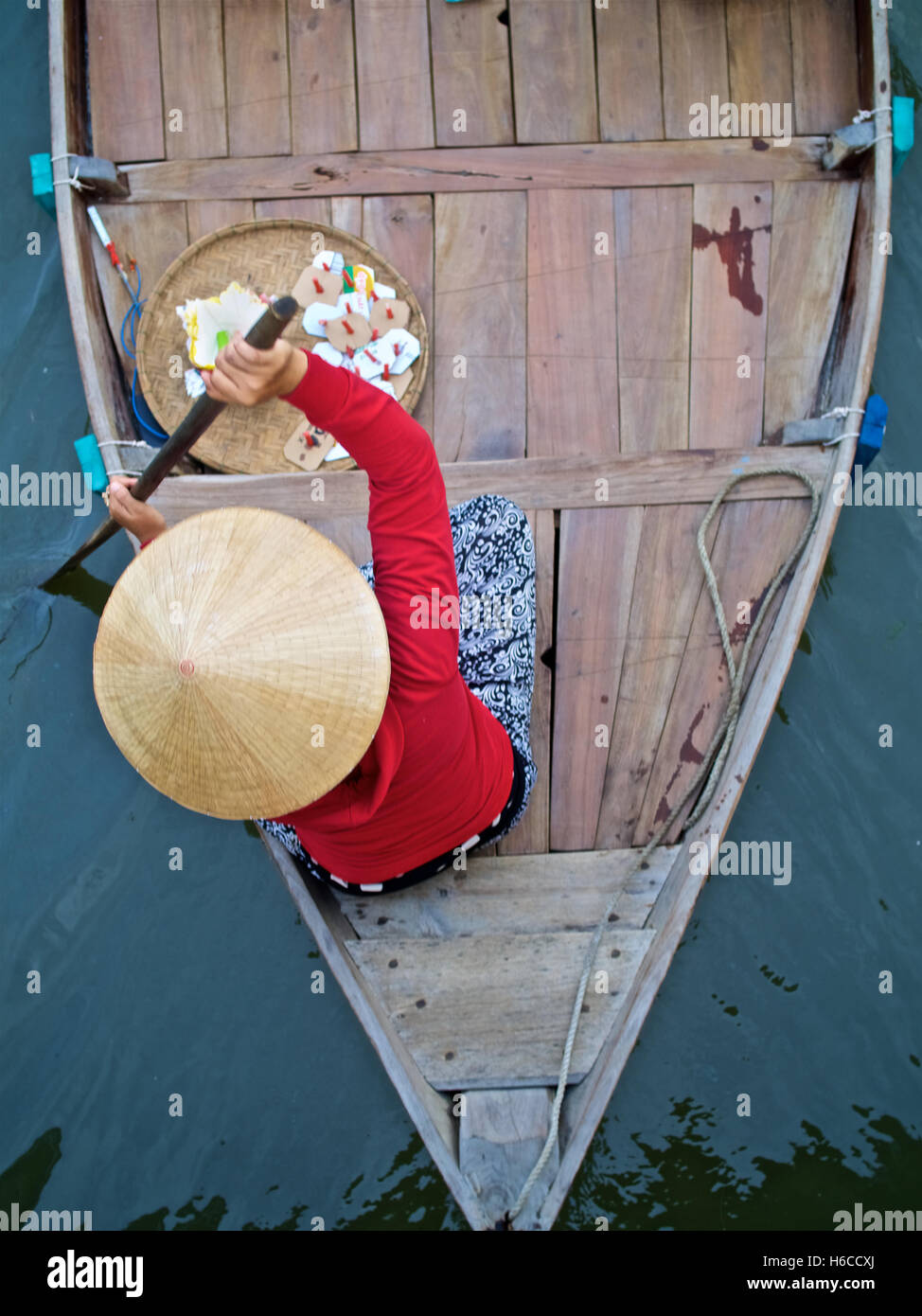 traditional row boat Vietnam wooden timber Stock Photo - Alamy