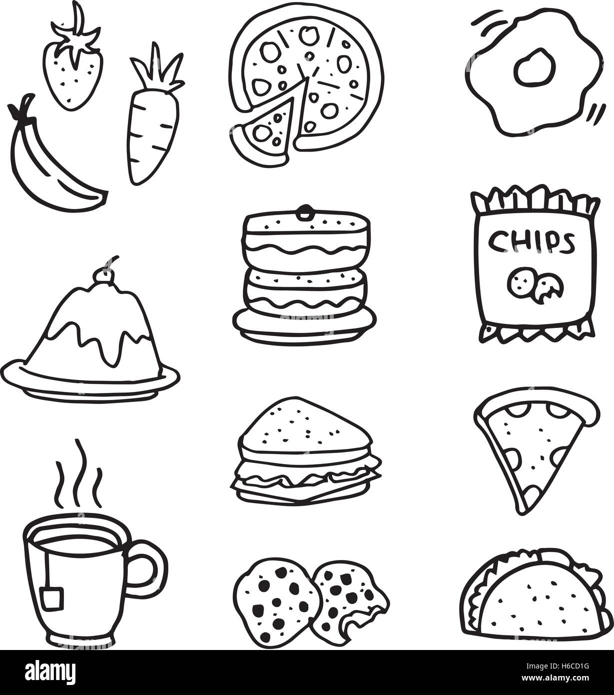 Doodle of food and drink hand draw vector art Stock Vector Art ...