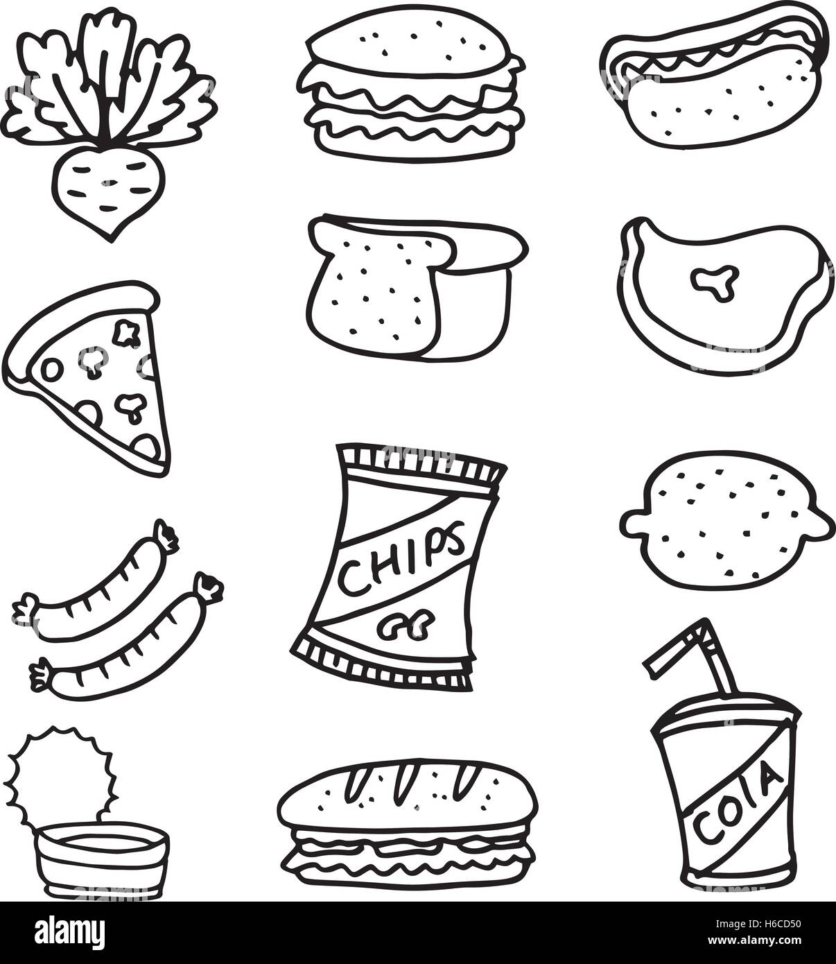 Doodle set food element collection vector art Stock Vector Image & Art ...