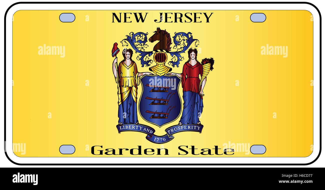 New Jersey state license plate in the colors of the state flag with the ...