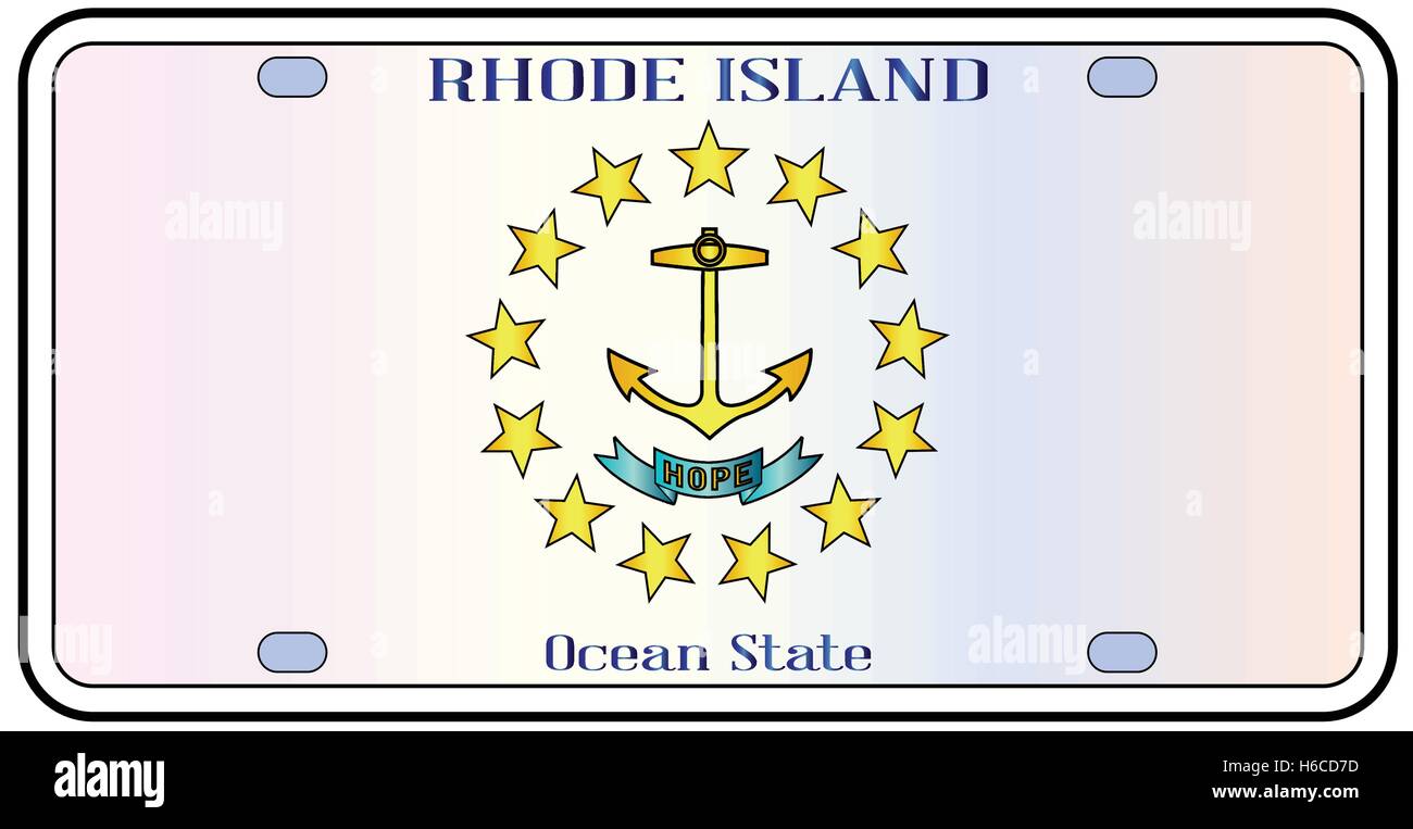 Rhode Island state license plate in the colors of the state flag with ...