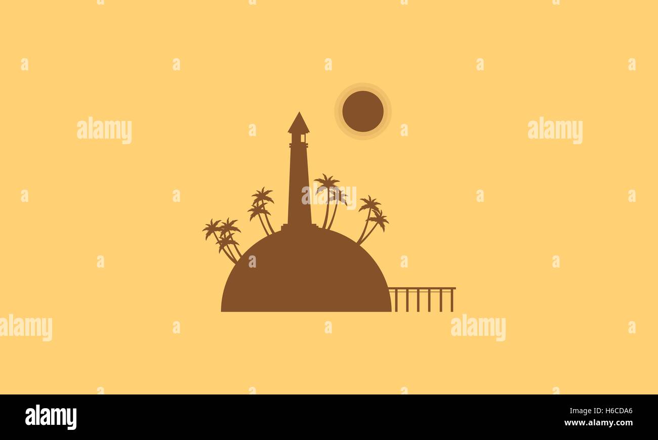 Silhouette of island and bridge landscape vector flat Stock Vector ...