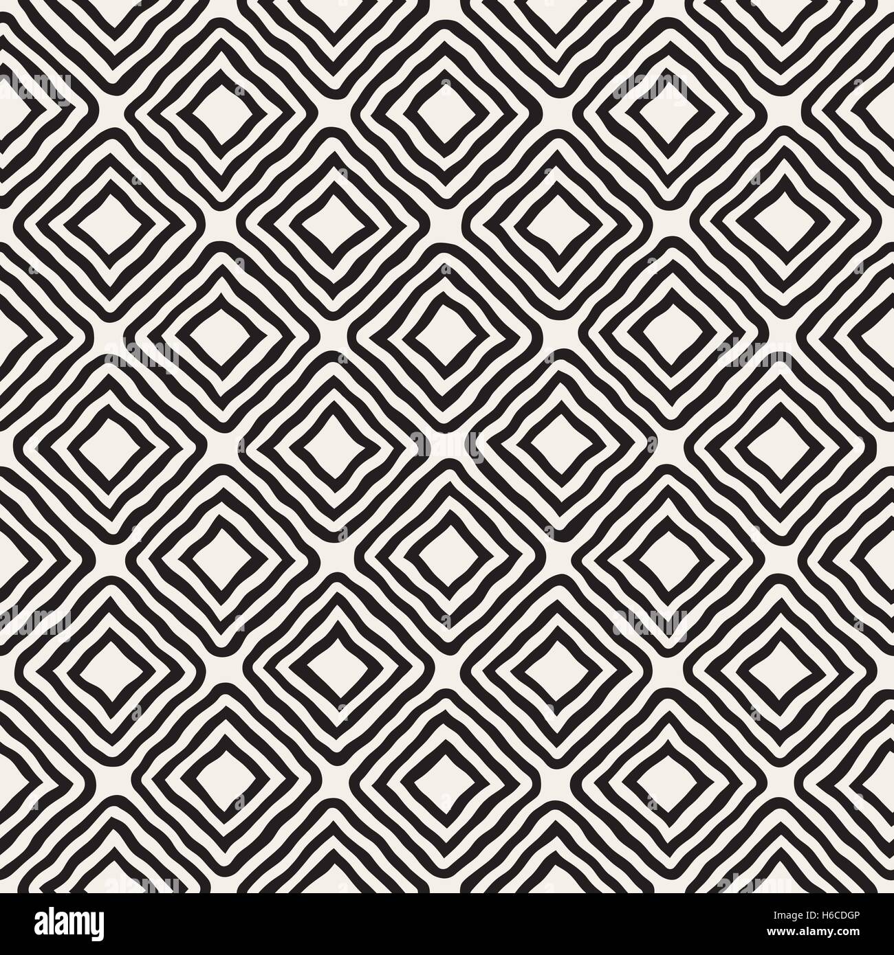 Vector Seamless Black and White Hand Drawn Rhombus Lines Pattern Stock ...