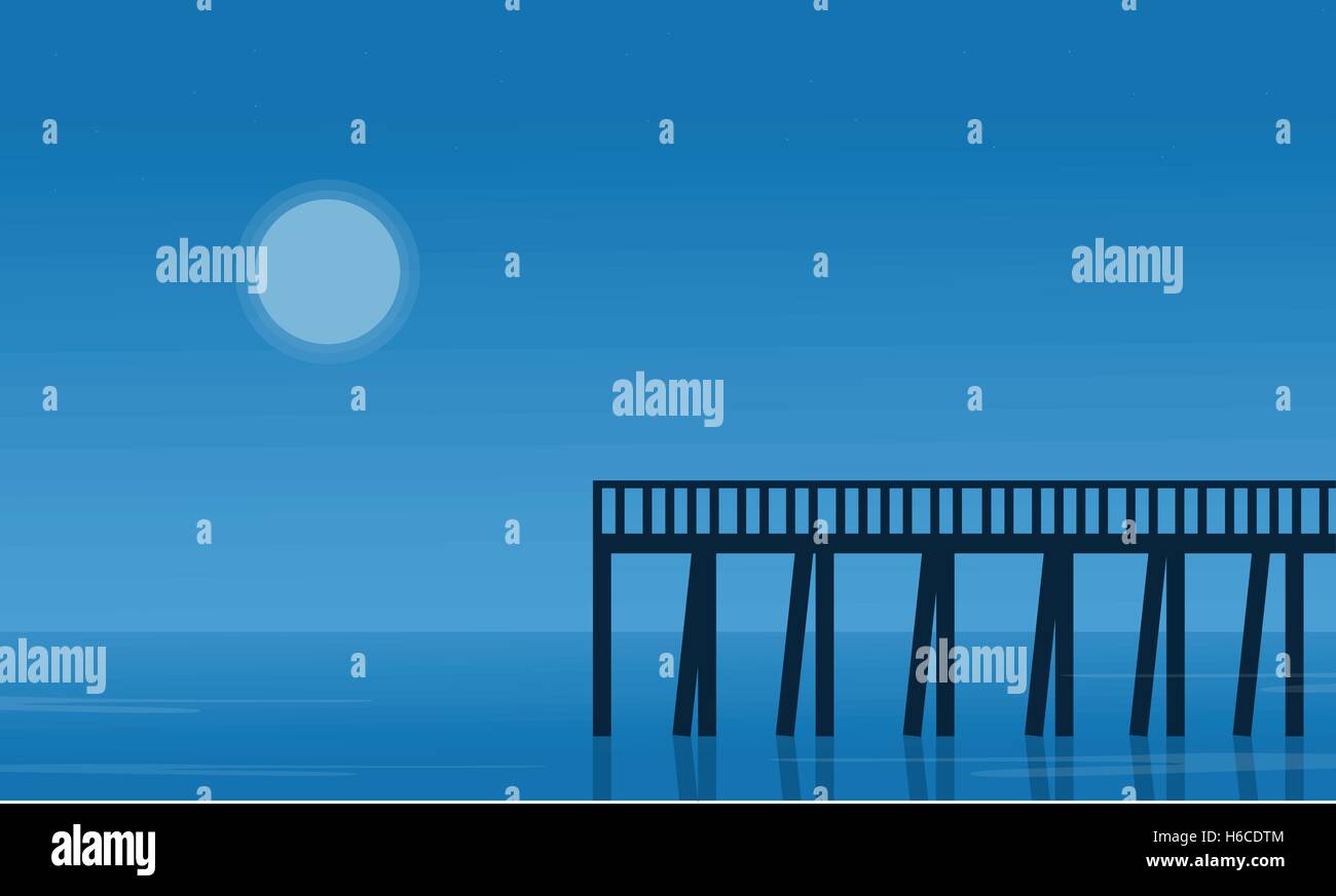 Silhouette of pier on seaside scenery vector Stock Vector Image & Art ...