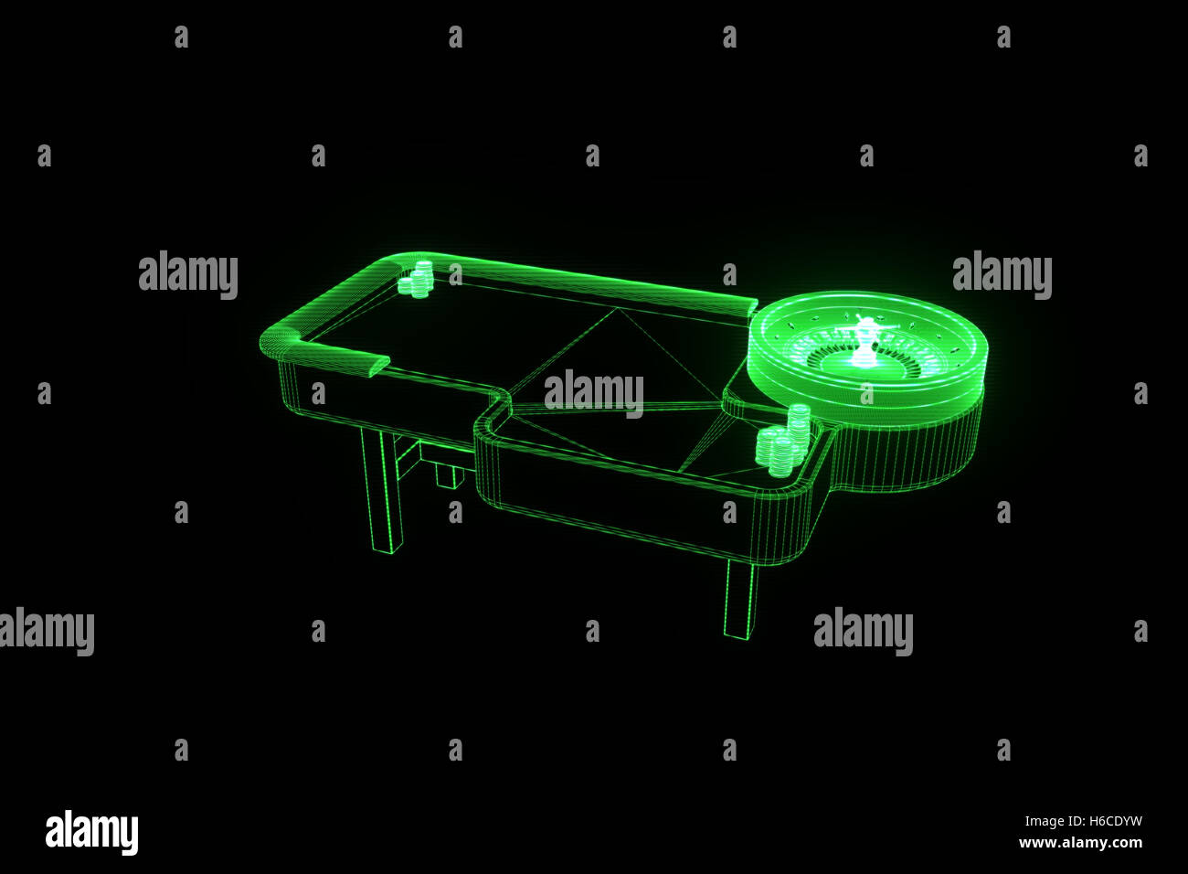 Roulette Table with Chips in Hologram Wireframe Style. Nice 3D ...