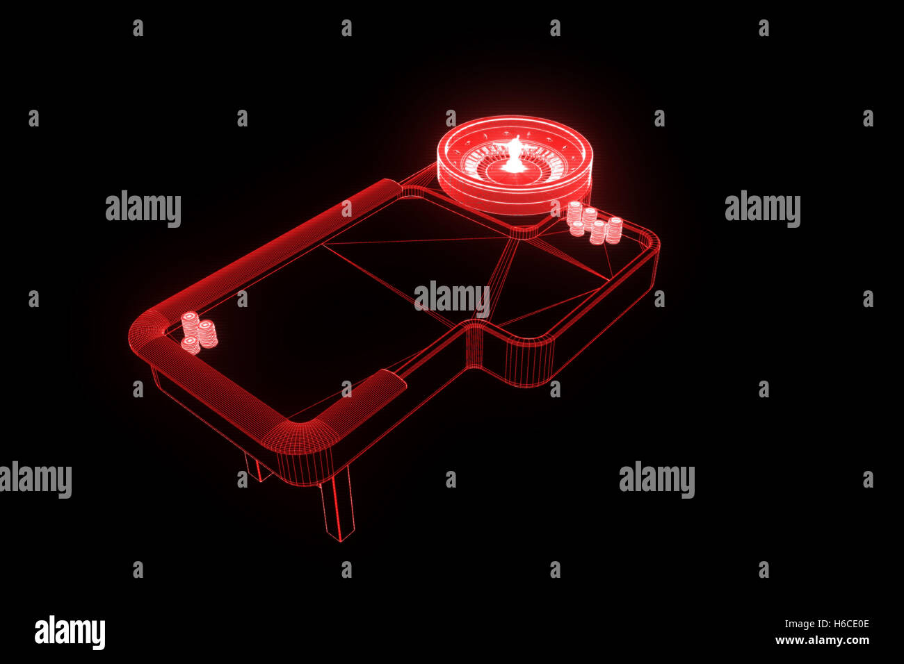 Roulette Table with Chips in Hologram Wireframe Style. Nice 3D ...