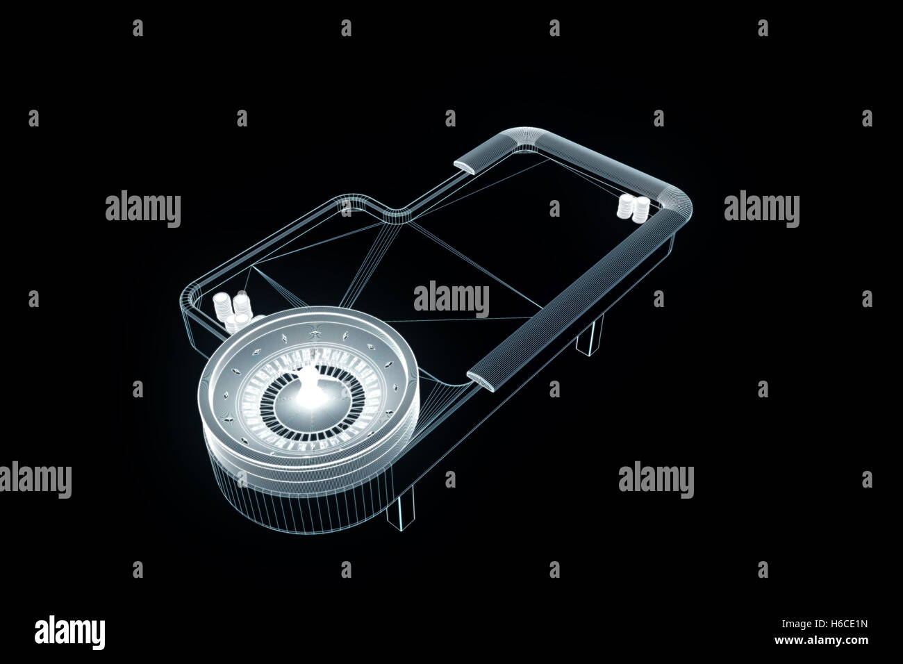 Roulette Table with Chips in Hologram Wireframe Style. Nice 3D ...