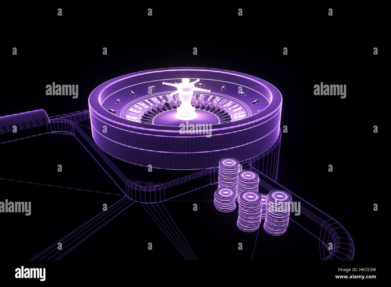 Roulette Table with Chips in Hologram Wireframe Style. Nice 3D ...