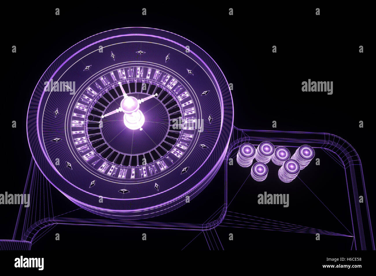 Roulette Table with Chips in Hologram Wireframe Style. Nice 3D ...