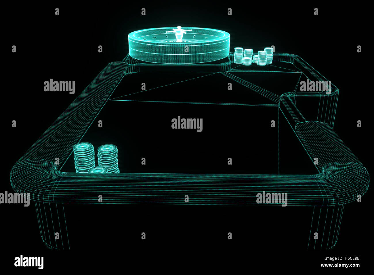 Roulette Table with Chips in Hologram Wireframe Style. Nice 3D ...