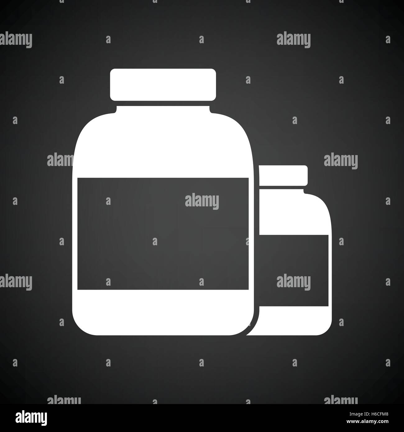 Pills container icon. Black background with white. Vector illustration ...