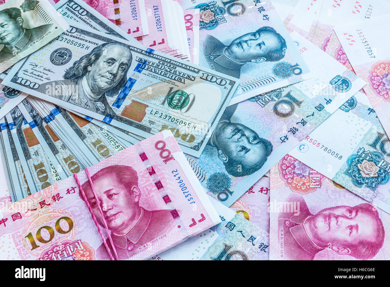 China and USA money bank notes background Stock Photo - Alamy