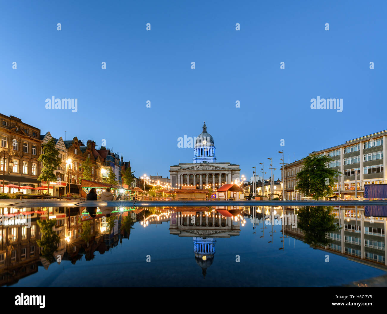 Nottingham market square with council house and new redevelopment pool ...