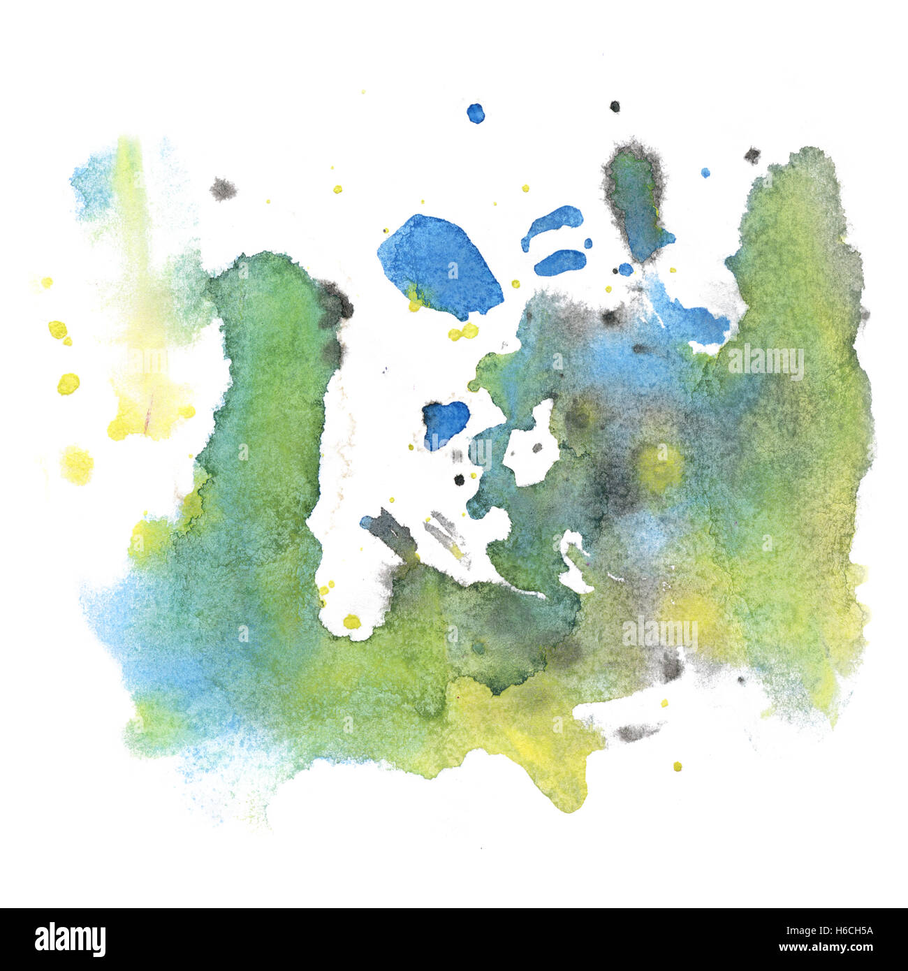 watercolor green yellow abstract splash. watercolor drop isolated blot ...