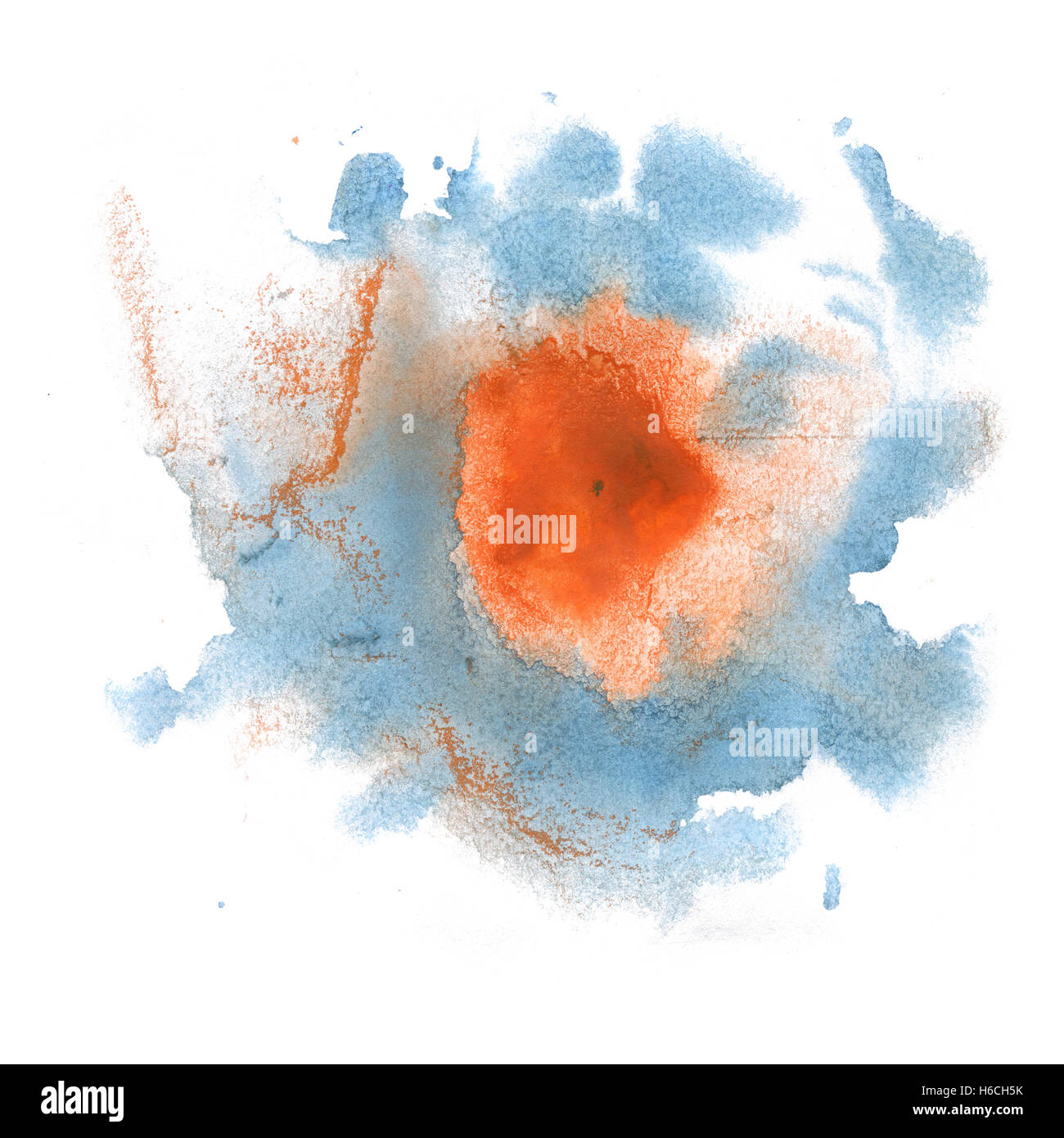 abstract watercolor splash. blue orange watercolor drop isolated blot ...