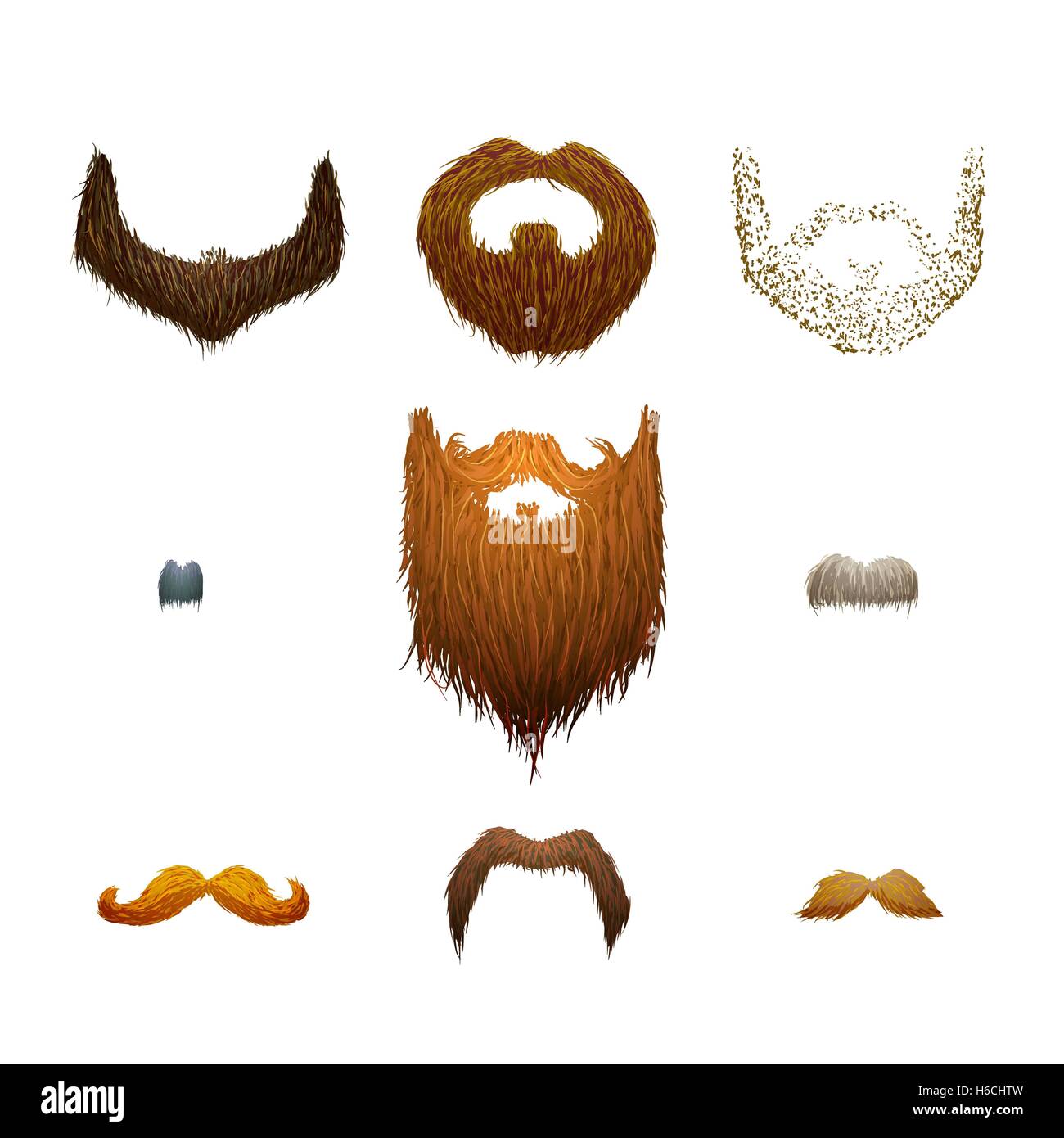 Set of detailed cartoon mustaches and beards isolated on white Stock ...