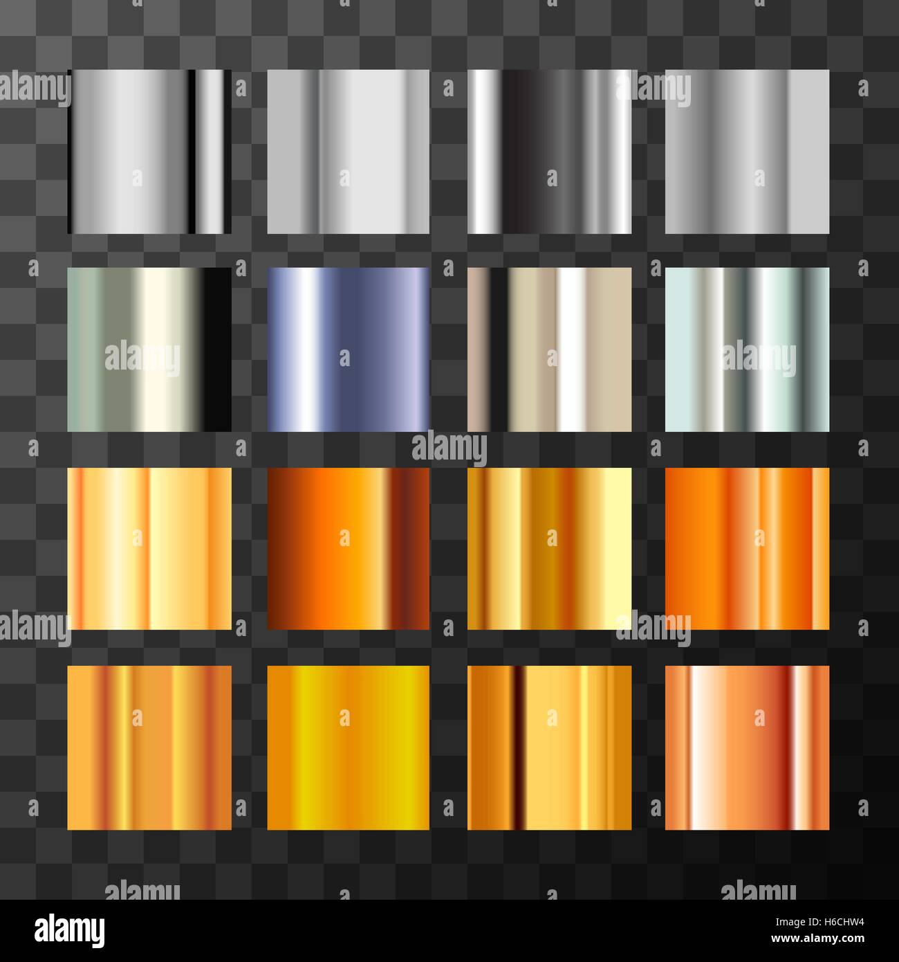 Large set of different silver and gold metal gradients swatch on ...