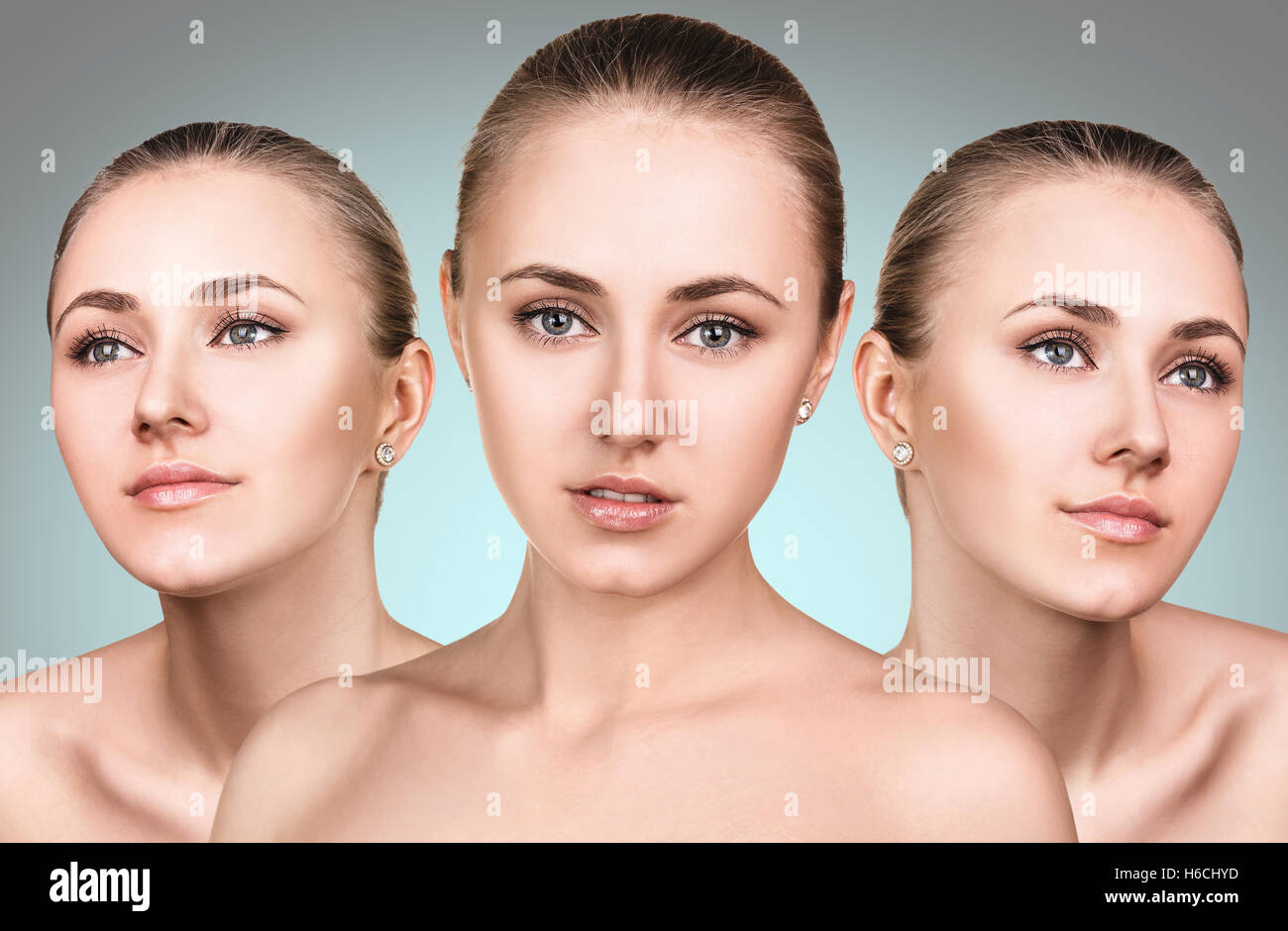Three perfect faces of beauty girl Stock Photo - Alamy