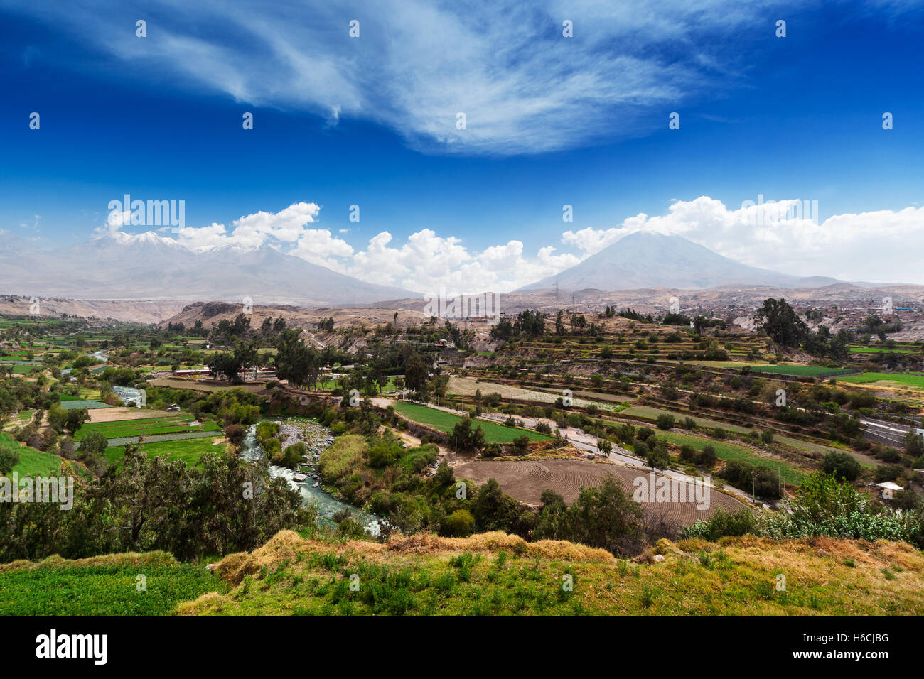 the city and the field at the sleeping volcano Stock Photo - Alamy
