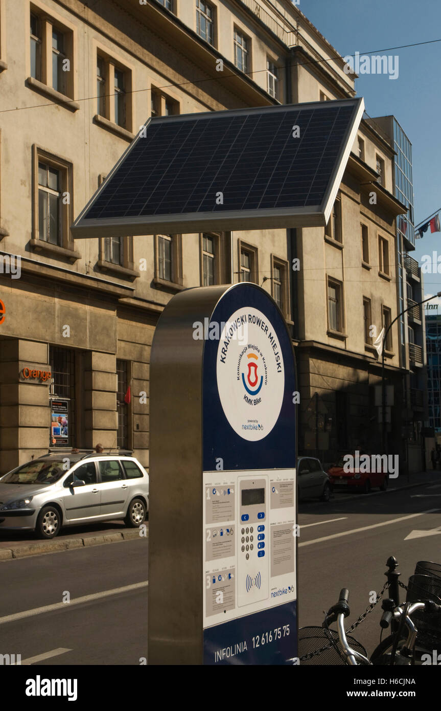 EUROPE, POLAND, Krakow, Kraków, bicycle rental machine powered by solar ...