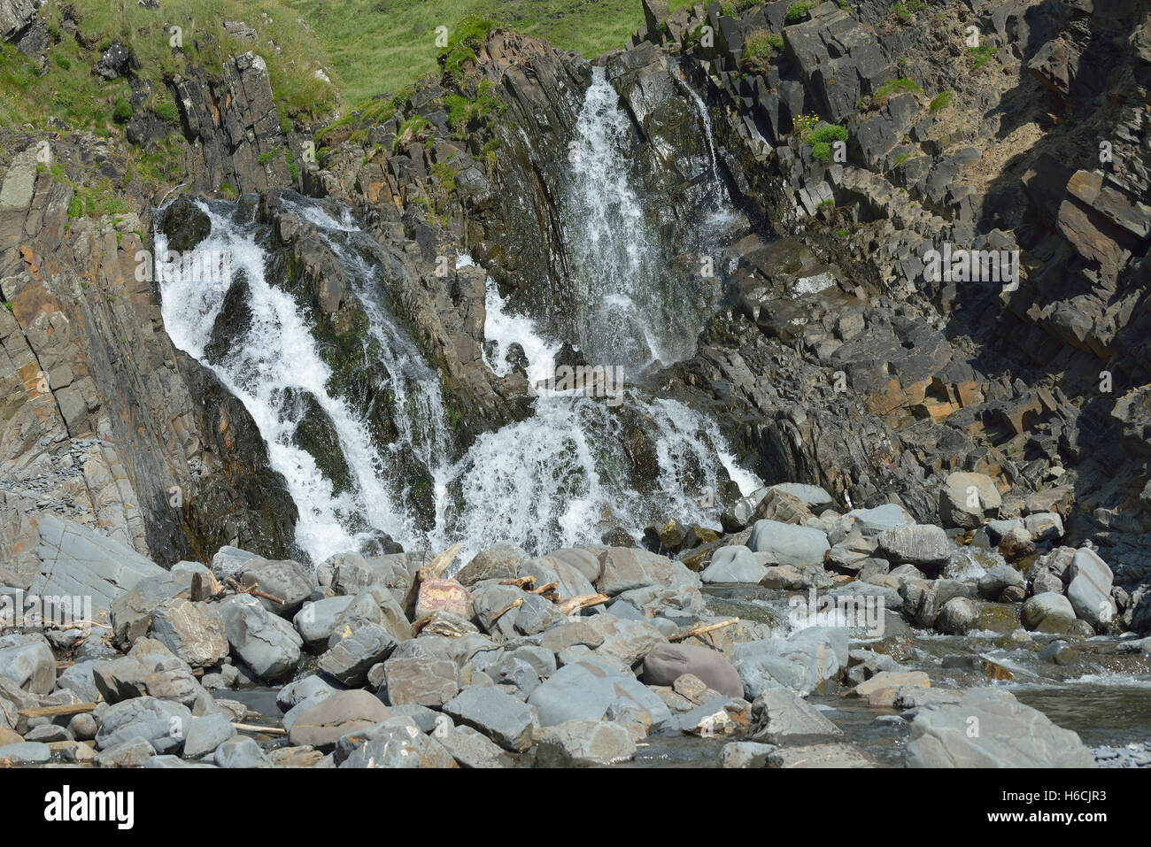 Waterfall at Welcombe Mouth, Hartland Peninsula, North Devon Coast ...