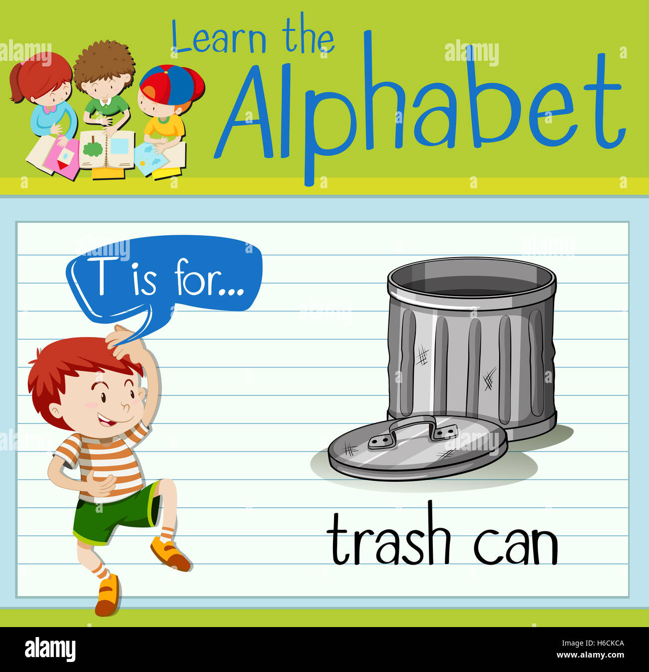 Flashcard alphabet T is for trashcan illustration Stock Photo - Alamy