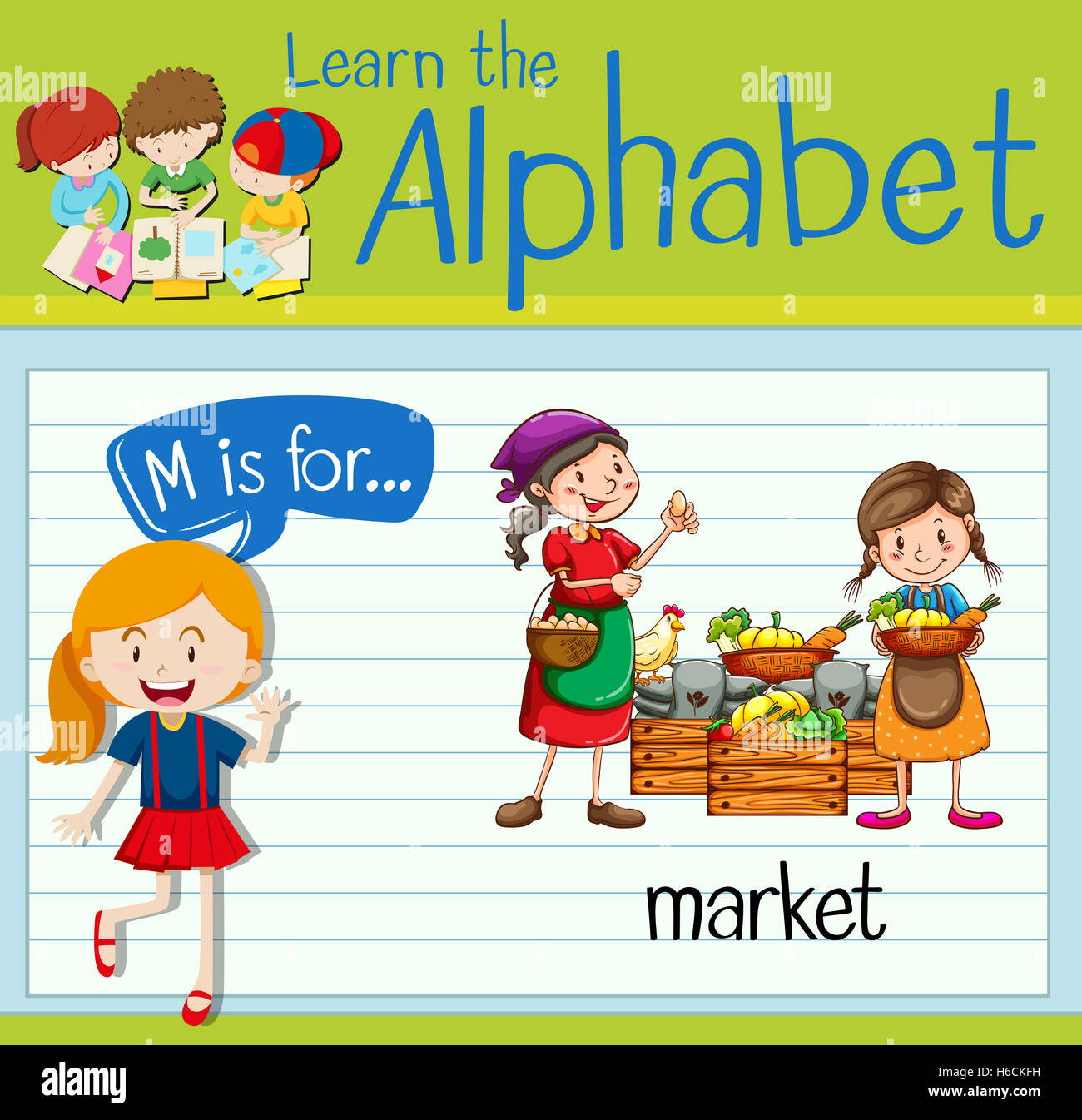 Flashcard letter M is for market illustration Stock Photo - Alamy