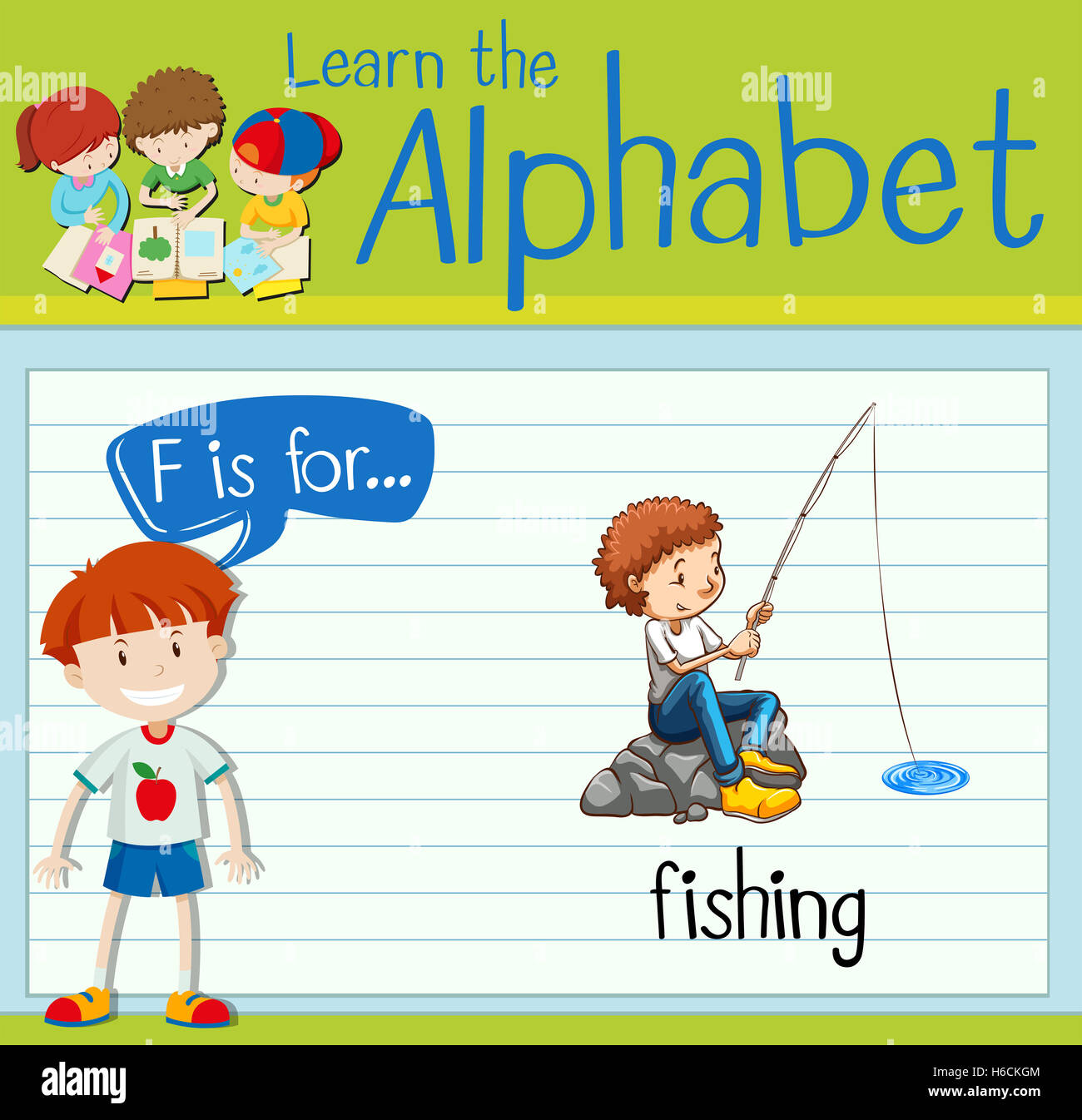 Flashcard letter F is for fishing illustration Stock Photo - Alamy