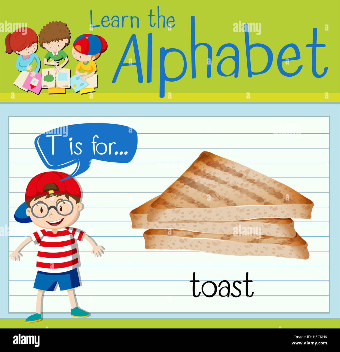 Flashcard alphabet T is for toast illustration Stock Photo - Alamy