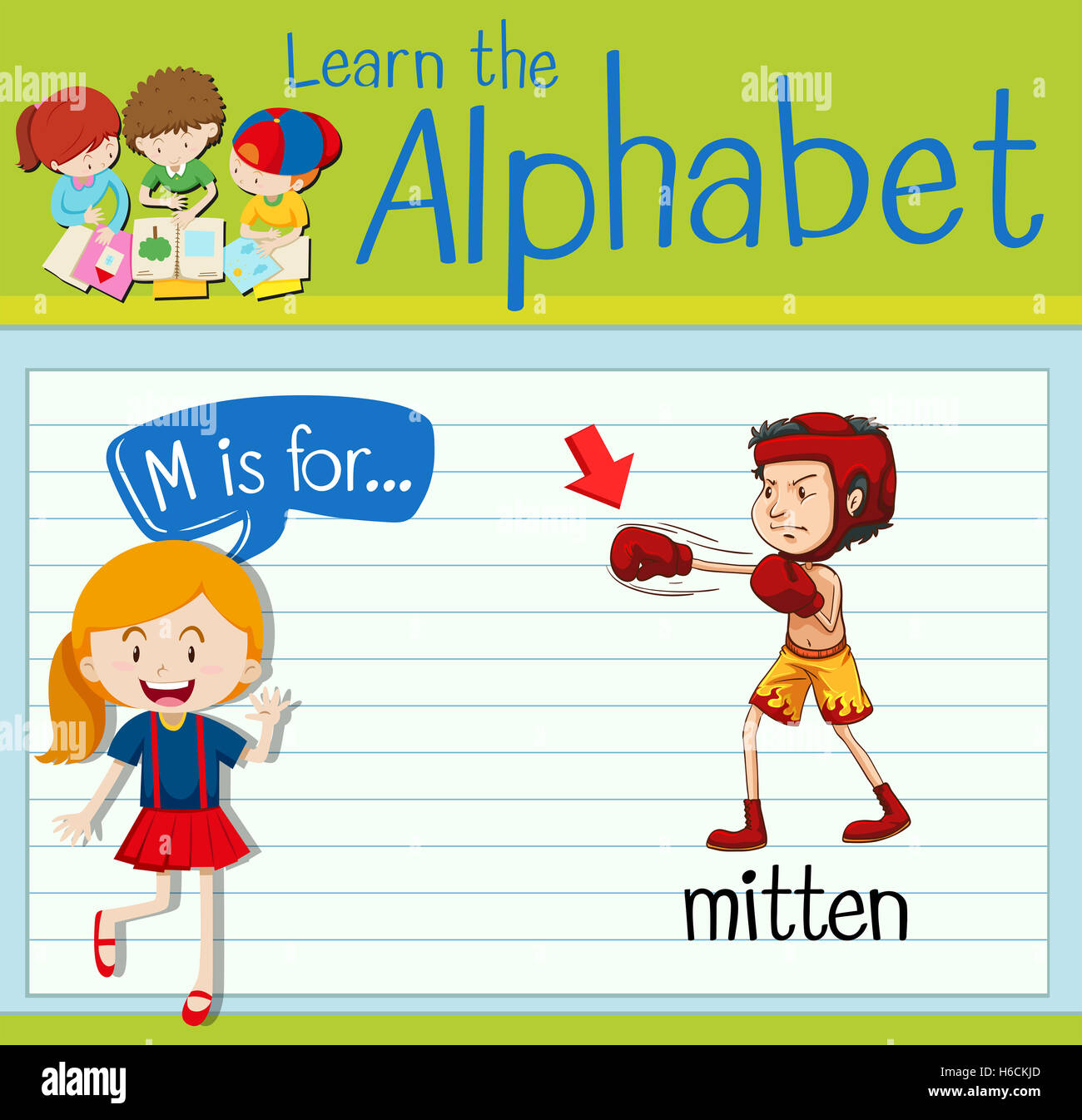 Flashcard alphabet M is for mitten illustration Stock Photo - Alamy