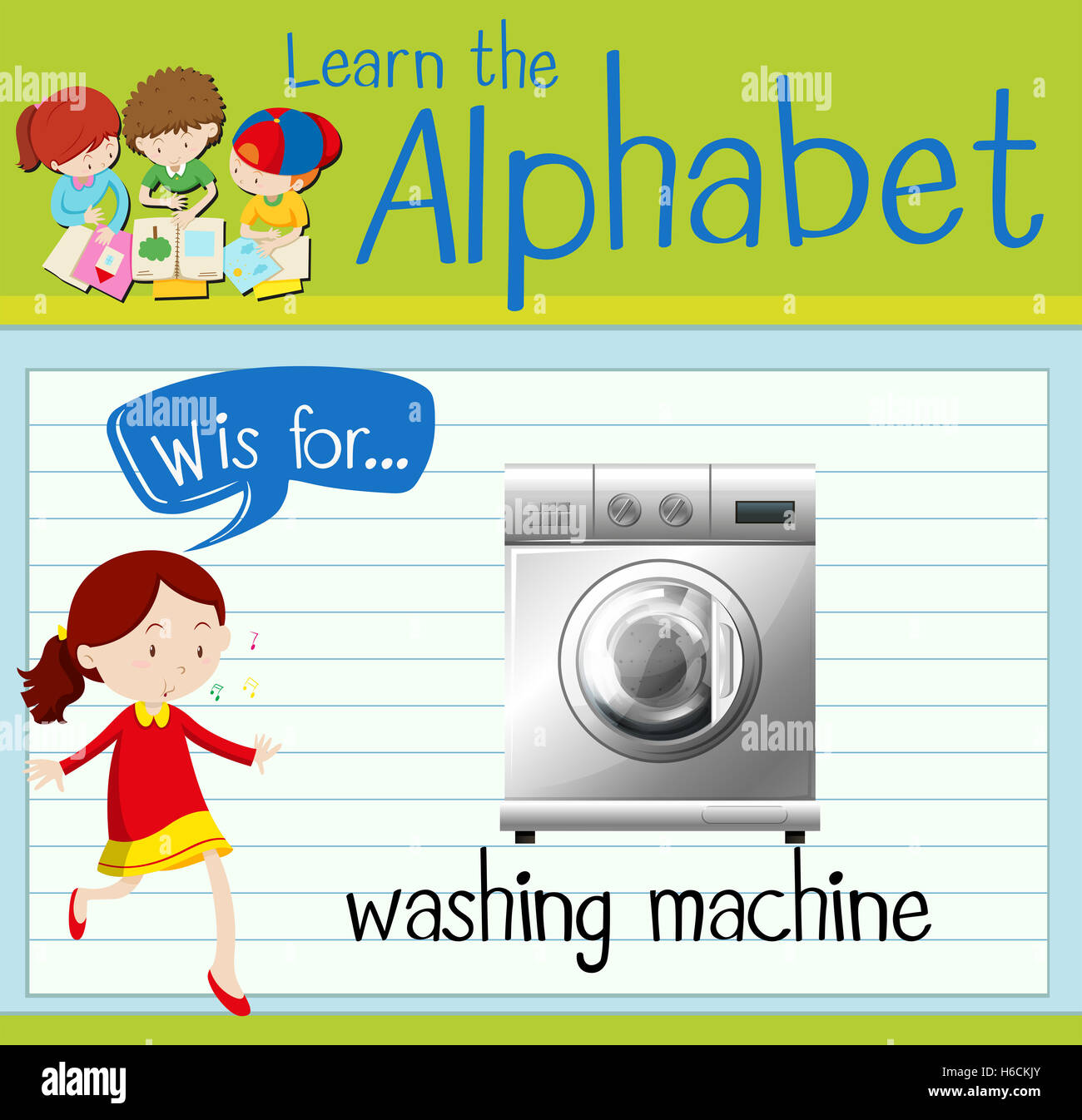 Flashcard letter W is for washing machine illustration Stock Photo - Alamy
