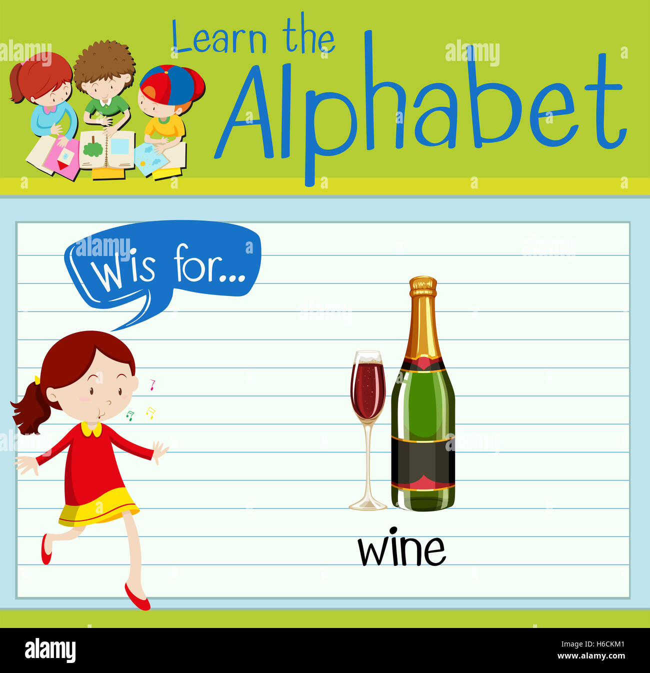 Flashcard letter W is for wine illustration Stock Photo - Alamy