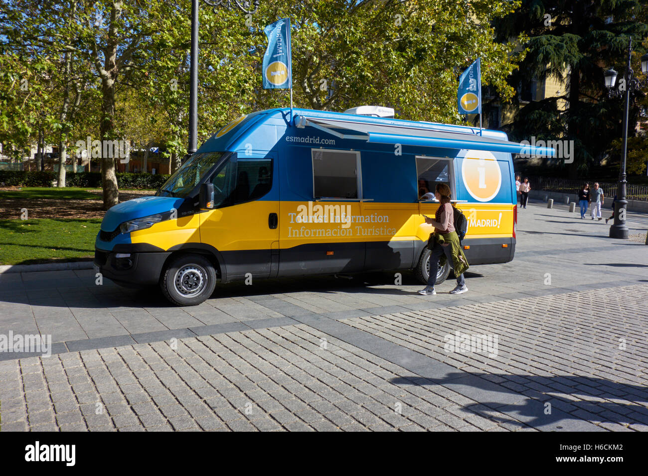 Tourists mobile information booth in plaza de Oriente, next to the ...