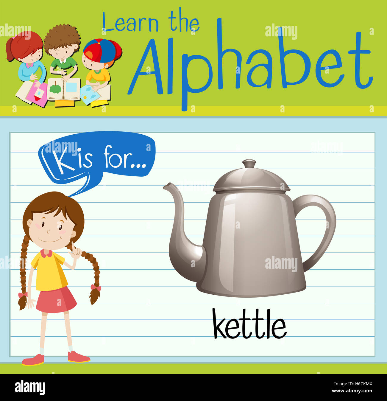 Flashcard alphabet K is for kettle illustration Stock Photo - Alamy