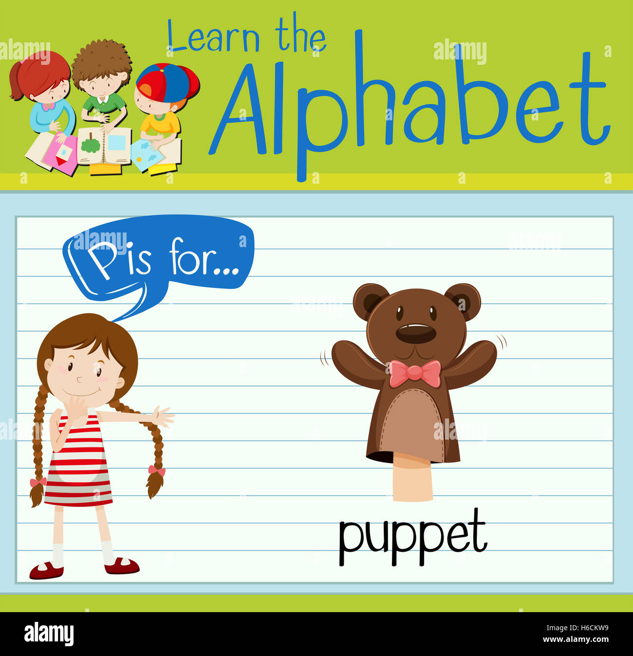 Flashcard letter P is for puppet illustration Stock Photo - Alamy