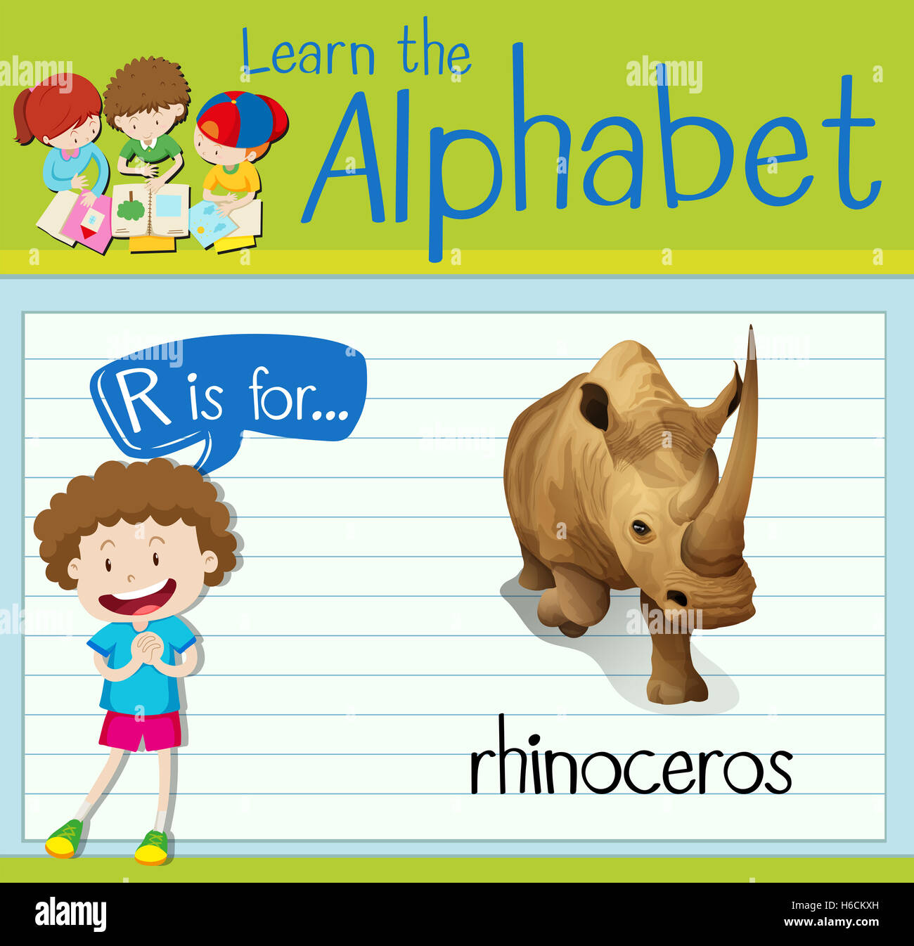 Flashcard letter R is for rhinoceros illustration Stock Photo - Alamy